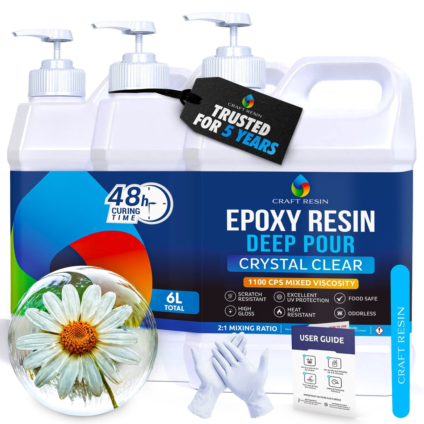 Craft Resin Deep Pour - up to 5 cm. Crystal Clear Casting Epoxy. 6L Kit ...